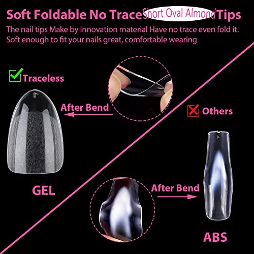 UNA GELLA Short Oval Almond Fake Nails 504pcs Press on Nails Pre-shape Short Almond Round Gel Nail Tips for Full Cover Acrylic False Nails For Nail Extension Home DIY Salon 12 Sizes False Gelly Tips