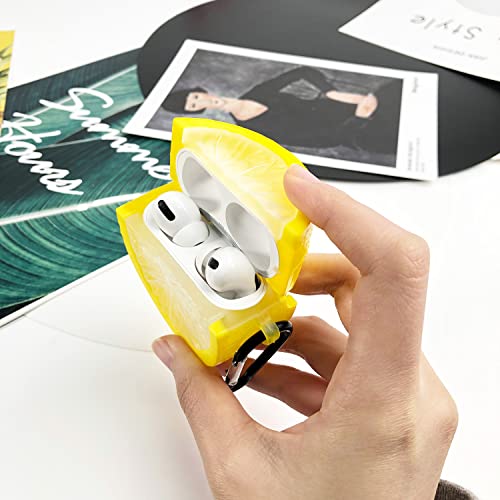 QIXIU for AirPods Pro Case Cover with Keychain,Full Protective Accessories for Women Girl with Apple 2022 Latest AirPods Pro Case,Lemon Design Wireless Charging Headset Accessories