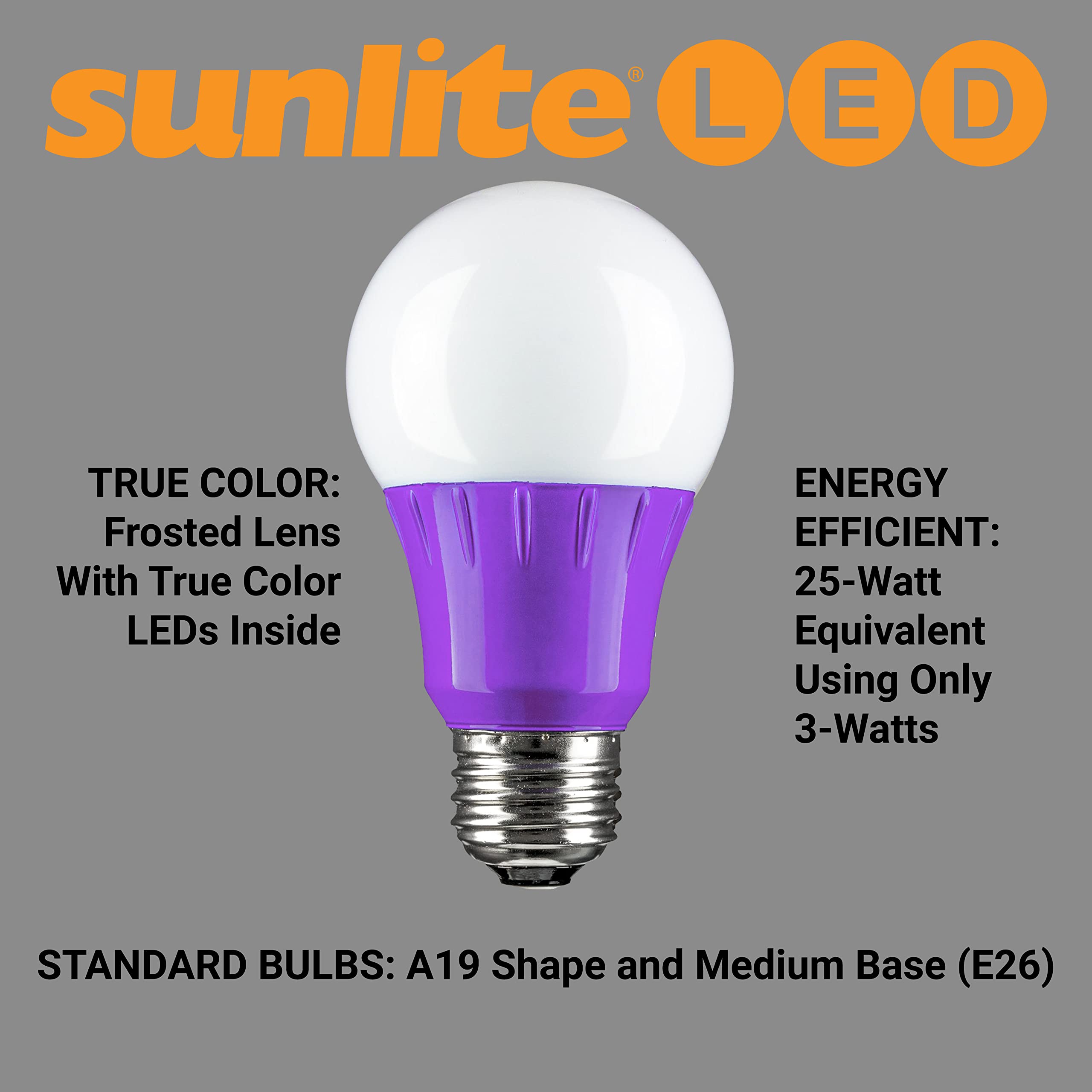 Sunlite 80132-SU LED A19 Standard a Type Light Bulb, 1 Pack, Purple