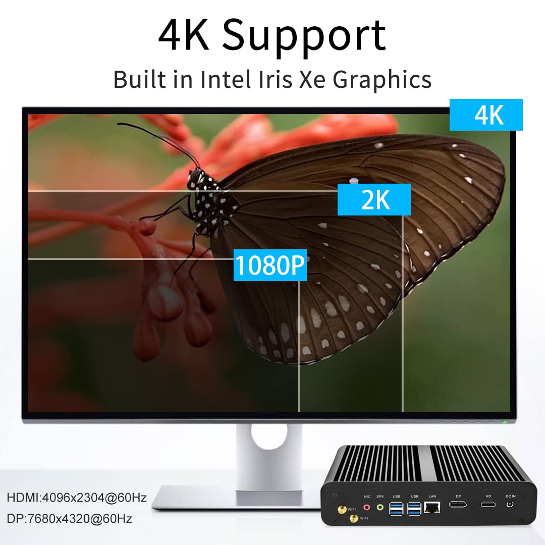 MSECORE Fanless Mini PC, Desktop Computer with Core i7-1165G7, 32G DDR4 RAM, 1T NVME SSD, HDMI 2.0b DisplayPort 1.4, Metal Case, Support 4K Dual Display, Gigabit Wireless Network, VESA, Windows 11 Pro