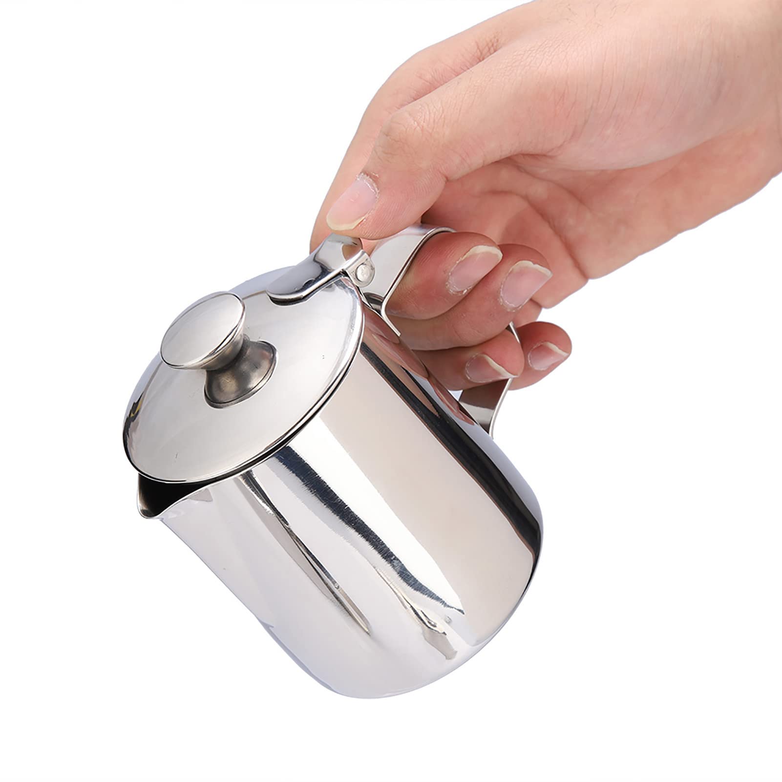 Stainless Steel Milk Frothing Pitcher, Baristas Tools Cup with Lid Espresso Coffee Milk Frothing Jug Latte Art(350ml)