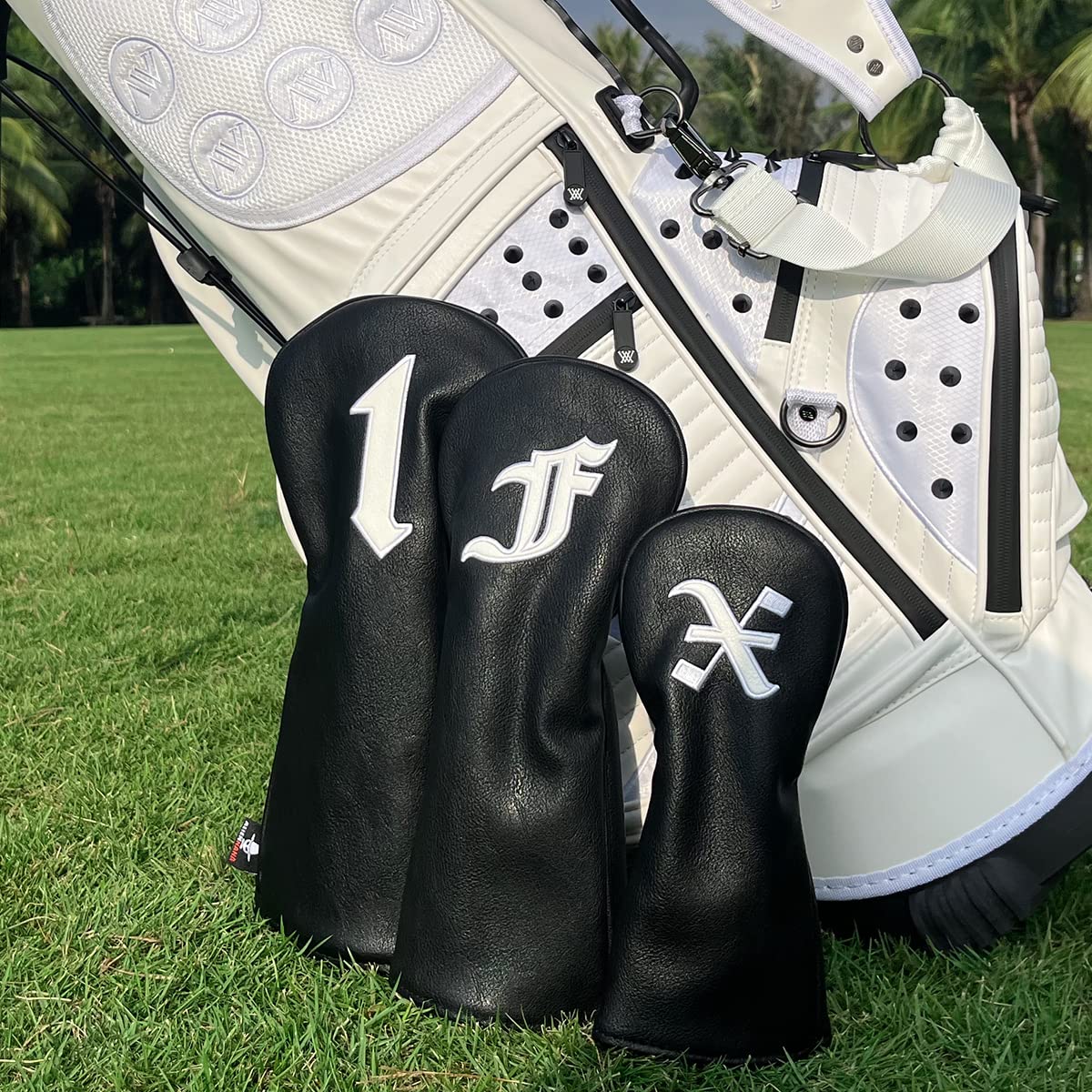 Golf Driver Fairway Hybrid Rescue Wood Club Head Covers Headcovers Set for Woods - Leather Golf Club Protector Case (Black-3pcs(D/F/H))