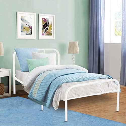 Voilamart Kids Twin Bed with Storage,Twin Metal Bed Frames with Headboard and Footboard, White Metal Platform No Box Spring Needed for Kids
