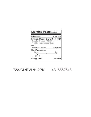 GE Lighting 62618 Reveal Clear 72-Watt (100-watt replacement) 1120-Lumen A19 Light Bulb with Medium Base, 2-Pack