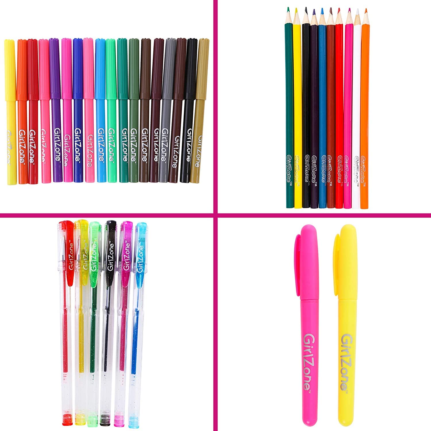 GirlZone Jumbo Rainbow Arts & Crafts Filled Stationery Pencil Case for Girls, 43 Pieces