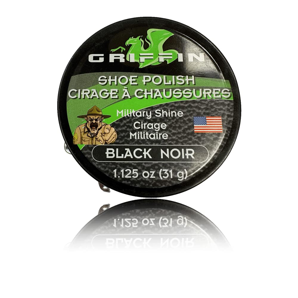 Griffin Military Shine Shoe Polish (1.125 oz.) - The Best Shoe Polish for Leather Shoes, Boots, and more! - Made in the USA (Black)