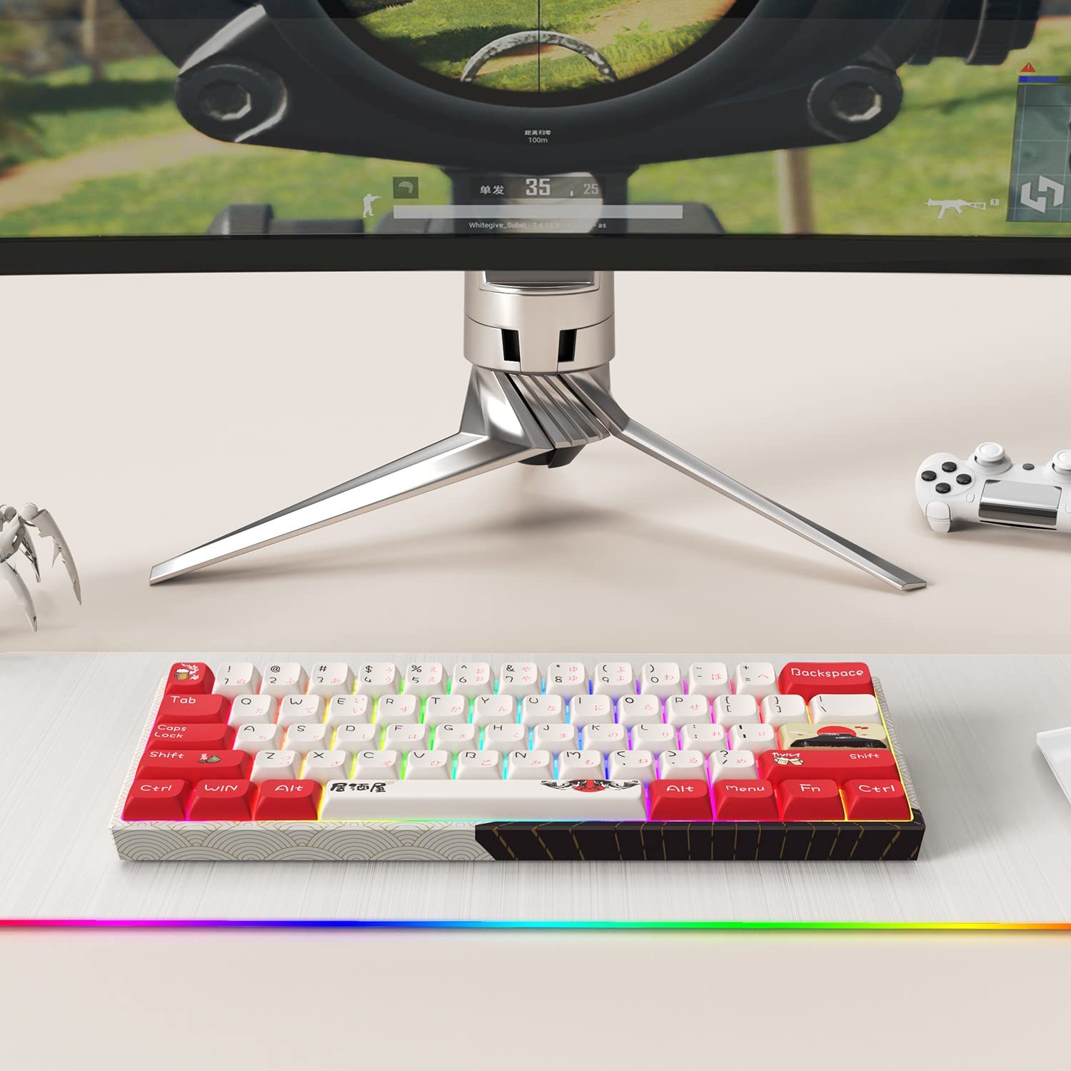 HITIME XVX M61 60% Mechanical Keyboard Wireless, Ultra-Compact 2.4G Rechargeable Gaming Keyboard, RGB Backlit Ergonomic Keyboard for Windows Mac PC Gamers(Izakaya Theme, Gateron Yellow Switch)