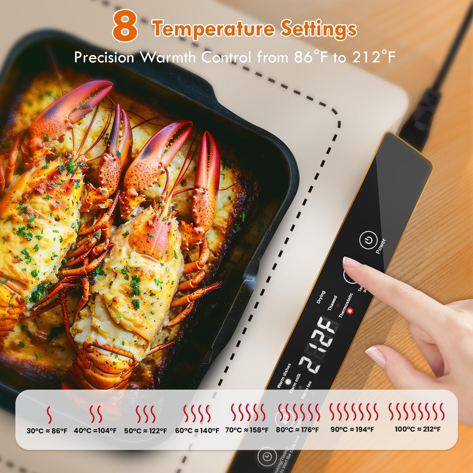 Silicone Food Warming Mat for Food - Portable Food Warmers for Parties with 8 Adjustable Temp Setting- Electric Food Warming Tray withTouchscreen- Foldable Heating Mat for Gatherings&Buffets