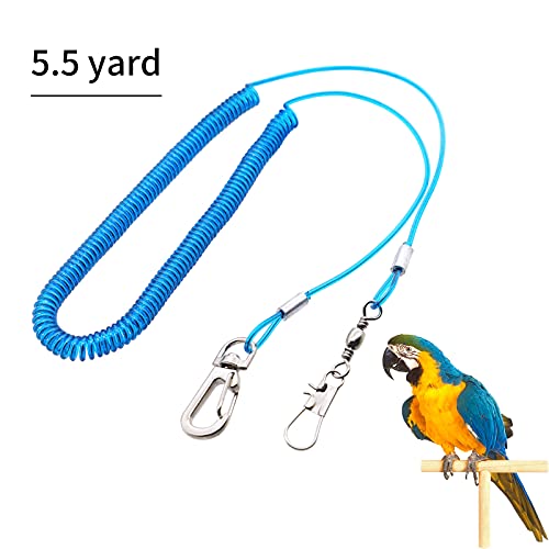 Wishlotus Parrot Flying Rope, 5 Meters Parrot Foot Chain Flying Training Leash Outdoor,Anti-Bite Elastic String Training Harness for Agapornis Fischeri Cockatiels Starling Birds (Blue)