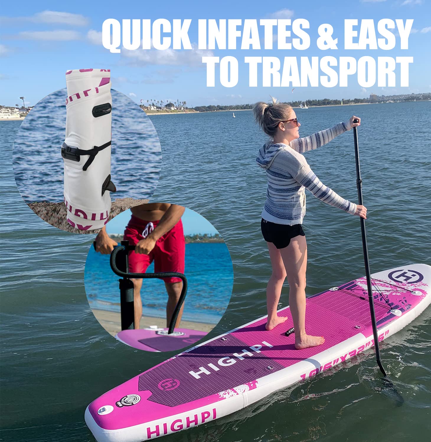 Highpi Inflatable Stand Up Paddle Board, 10'6''x32''x6'' SUP for Youth & Adult, Stable, Versatile, Durable and Lightweight, Suitable for Yoga&Fishing, Accessories Included