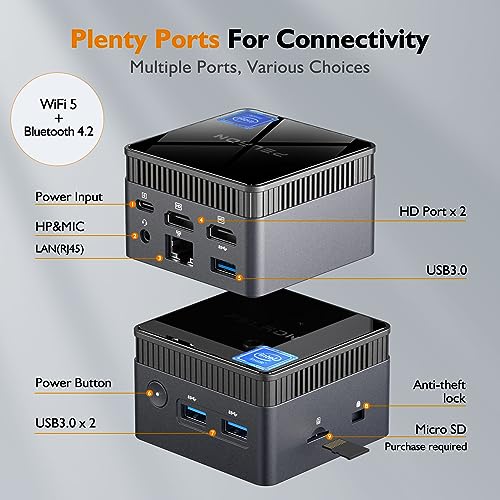 PELADN WI-7 Mini PC Win 11 Pro, Intel 12th Gen N100(up to 3.4GHz),Mini Computer DDR5 6400 MHz 12GB RAM/256GB M.2 SSD, 4K UHD, Bluetooth 4.2, LAN & HDMI2.0,WiFi5 for Business Home/Office/HTPC