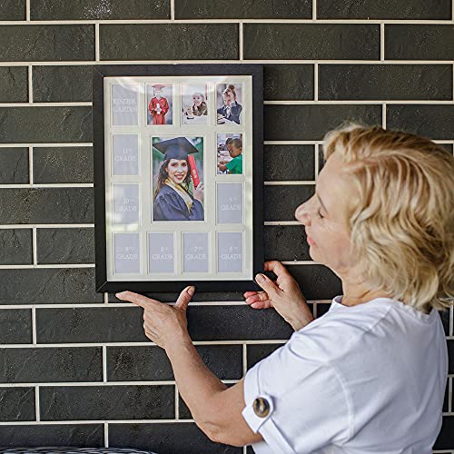 WOOD SIDE ORBIS School Years Picture Days Collage Frame with Double White Mat, Displays One 5x7 Photo and Twelve 2.5x3.5 Pictures, Landscape, Portrait, K-12 Keepsake
