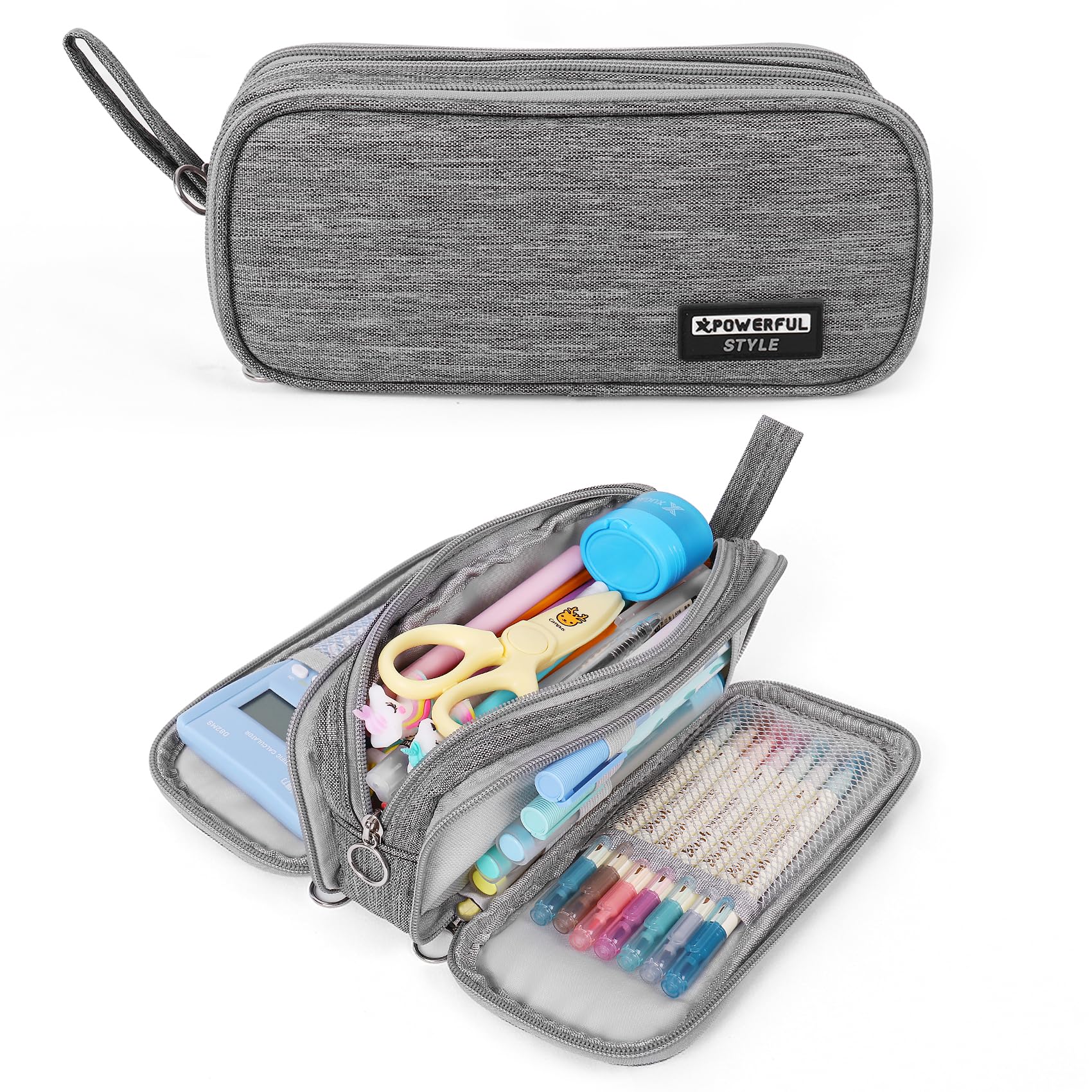 PopMeme Capacity Pencil Case Pen Pocket Zipper Canvas Storage Bag Student's Pencil Case Stationery Storage Bag(Grey)