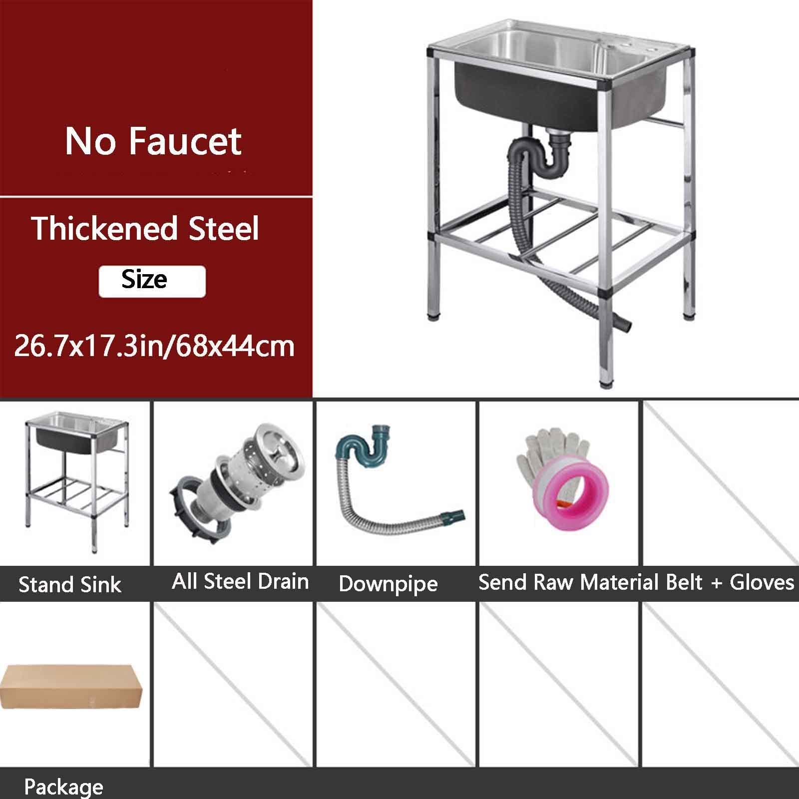 Free Standing Sink, Stainless Steel Single Basin Kitchen Sink With Stand, Commercial Kitchen Sink Restaurant Workstation, Free Standing Utility Sink Workstation With Drainer,for Laundry ( Size : 26.7x