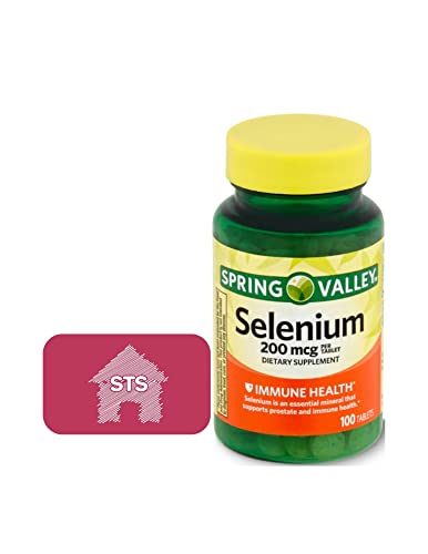 Spring Valley Selenium 200 mcg, 100 Count + STS Home Sticker.