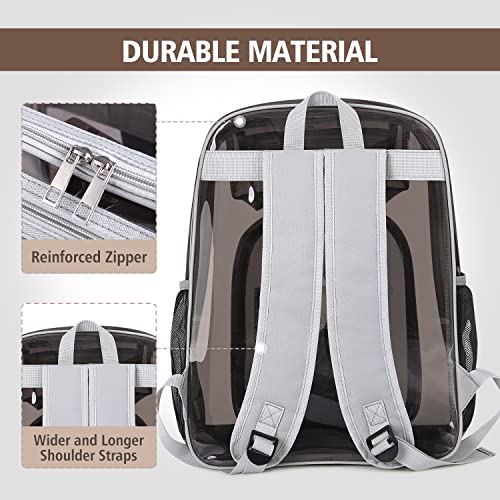 SIMBOOM Clear Backpack, Heavy Duty TPU Transparent Backpacks Large See Through Bookbag with Reinforced Strap for School, Stadium, Security, Work, Travel, College, Sporting Events, Concert (Grey)
