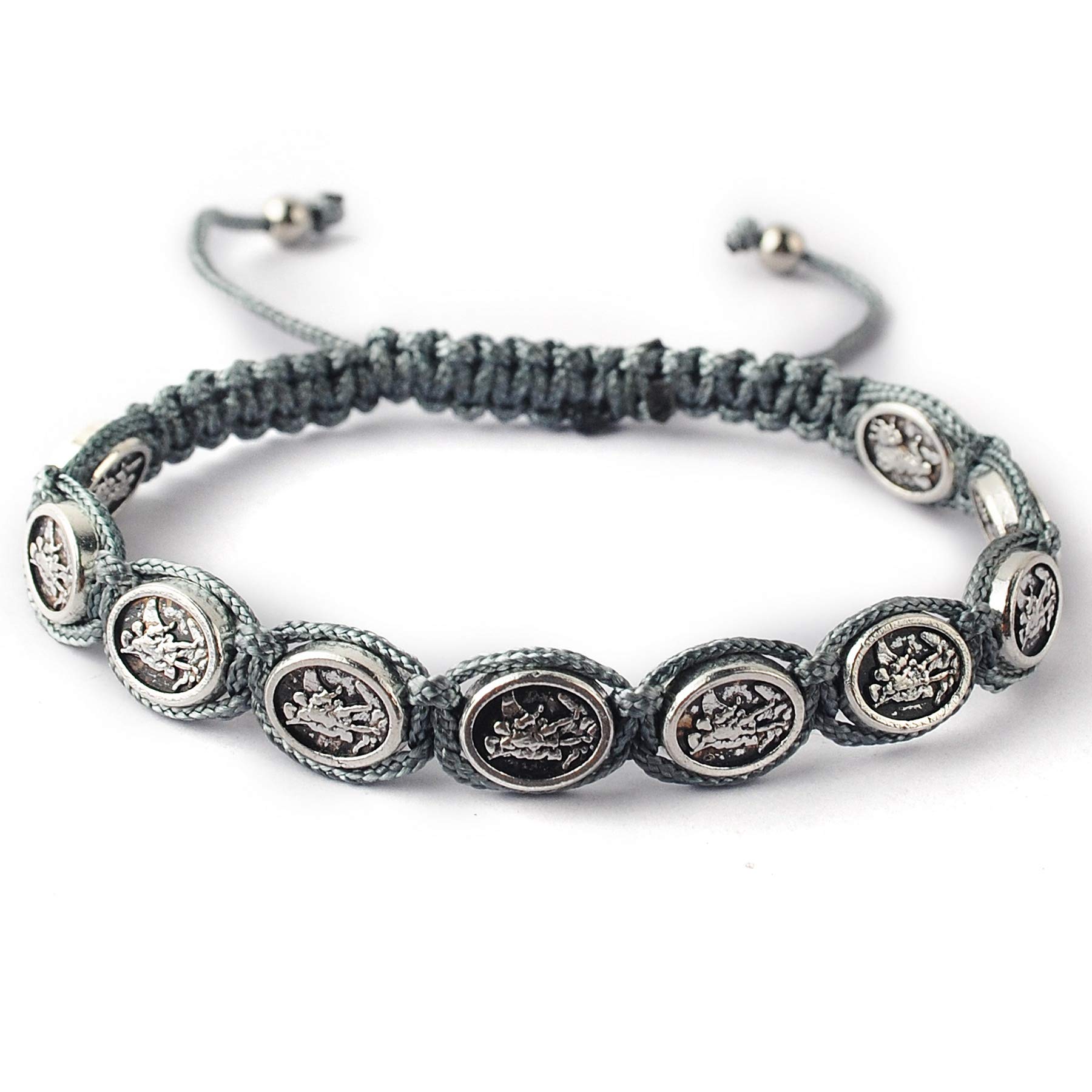 HanlinCC 3 PCS of Black Gray Blue Saint MICHAEL Cord Bracelets for Women Men Evil Protection Medal Rosary Bracelet (St.Michael 3pcs- Black,Gray,Blue)