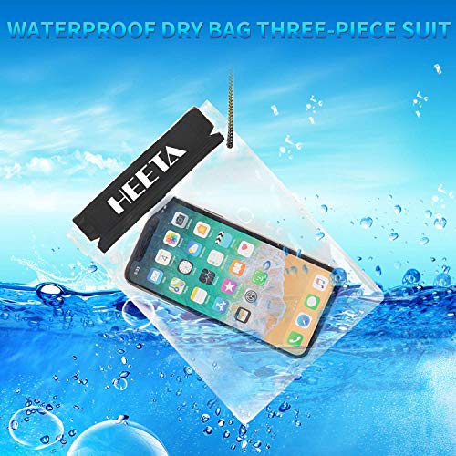 HEETA Waterproof Pouch, Screen Touch Sensitive Waterproof Bag Black & Pink L Bundle with 3-Pack Clear Waterproof Dry Bag