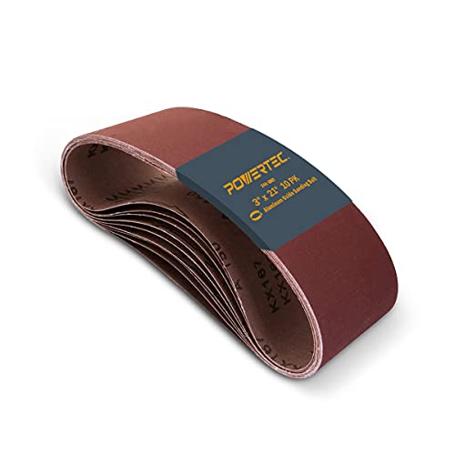 POWERTEC 110960 3 x 21 Inch Sanding Belts, 240 Grit Aluminum Oxide Belt Sander Sanding Belt for Portable Belt Sander, Wood & Paint Sanding, Metal Polishing, 10PK