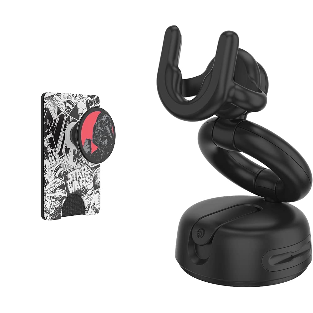 PopSockets: Phone Wallet with Expanding Grip, Phone Card Holder, Wireless Charging Compatible, Star Wars Darth Vader & Mount for Car Dash & Desk Black | PopSockets | PopMount 2 Car & Desk
