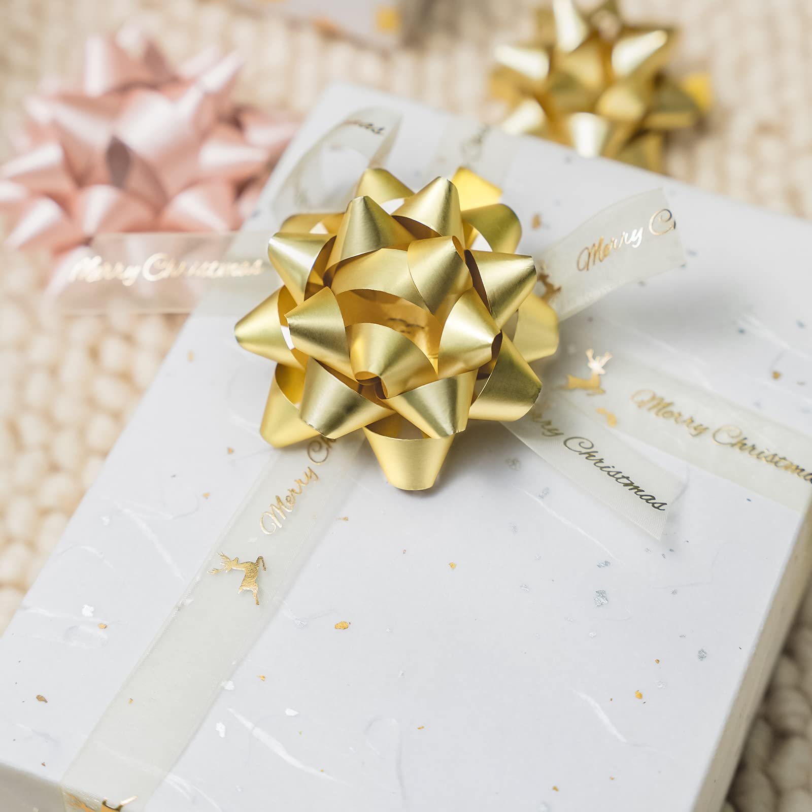 WRAPAHOLIC Matte Gold Gift Bow Assortment (12 Bows) for Birthday, Wedding, Christmas, Baby Shower, Bridal Showers