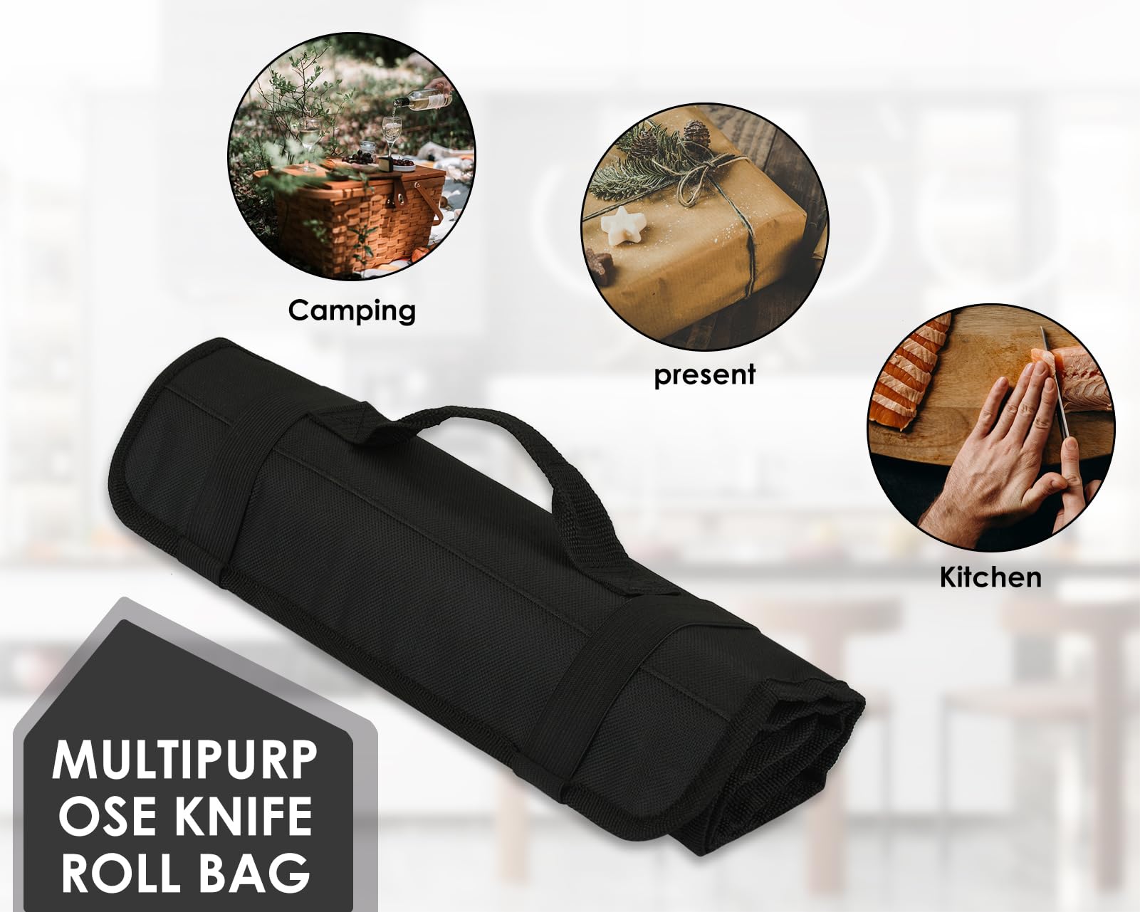 Victhur Knife Roll 10 Slots Plus 1 Pocket Canvas Chef Knife Bag for Meat Cleaver, Knife Hone, Utensils and Kitchen Tools Up to 12”(Bag Only)