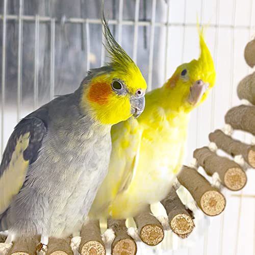 SIMENA Bird Cage Ladder, Parrot Bridge Made of Natural Wood and Rope, Interactive Bird Toy for Small and Medium Sized Birds and Parrots Like Parakeets, Cockatiels, Amazon Parrots, Conures and etc.