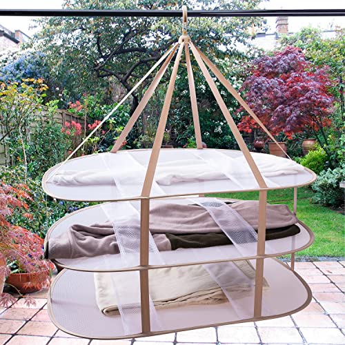 Sweater Flat Mesh Stackable Laundry Drying Rack, Lay Flat Dryer for Delicates, Portable Dry Rack for Indoor and Outdoor, 3 Tier Foldable, Beige