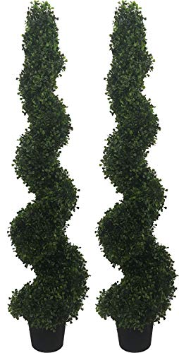 VOPVZVKO Two Artificial Outdoor 4' Spiral Boxwood Topiary UV Rated! Free Returns!