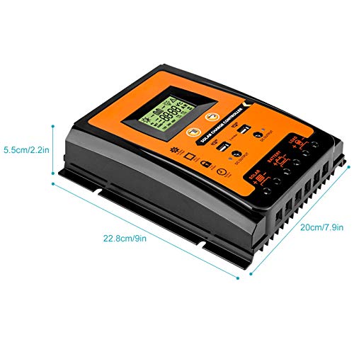MPPT Solar Charge Controller, 12V/24V 30A/50A/70A Solar Panel Battery Regulator Charge Controller Dual USB LCD Display Solar Power Battery Controller