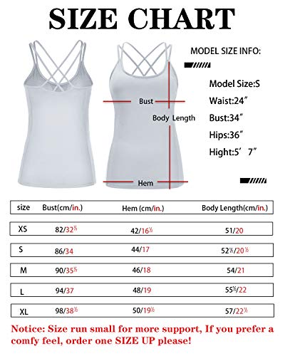 RUNNING GIRL Yoga Tank Tops for Women Built in Shelf Bra B/C Cups Strappy Back Activewear Workout Compression Tops(BX2288 White.M)