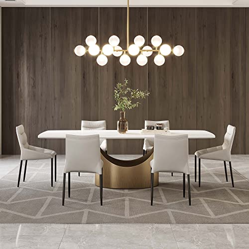 POVISON Modern Dining Table, 63 Inch White Dining Room Table for 6, Sintered Stone Table Top, Rectangular Pedestal Dining Table with Gold Carbon Steel Base for Kitchen & Dining