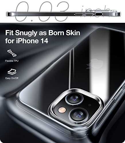 TORRAS Crystal Clear Designed for iPhone 14 Case, [Non-Yellowing] Slim Fit Ultra Thin [Military Drop Protection] Soft Silicone TPU Shockproof Protective Cover Case for iPhone 14 6.1 Inch, Clear