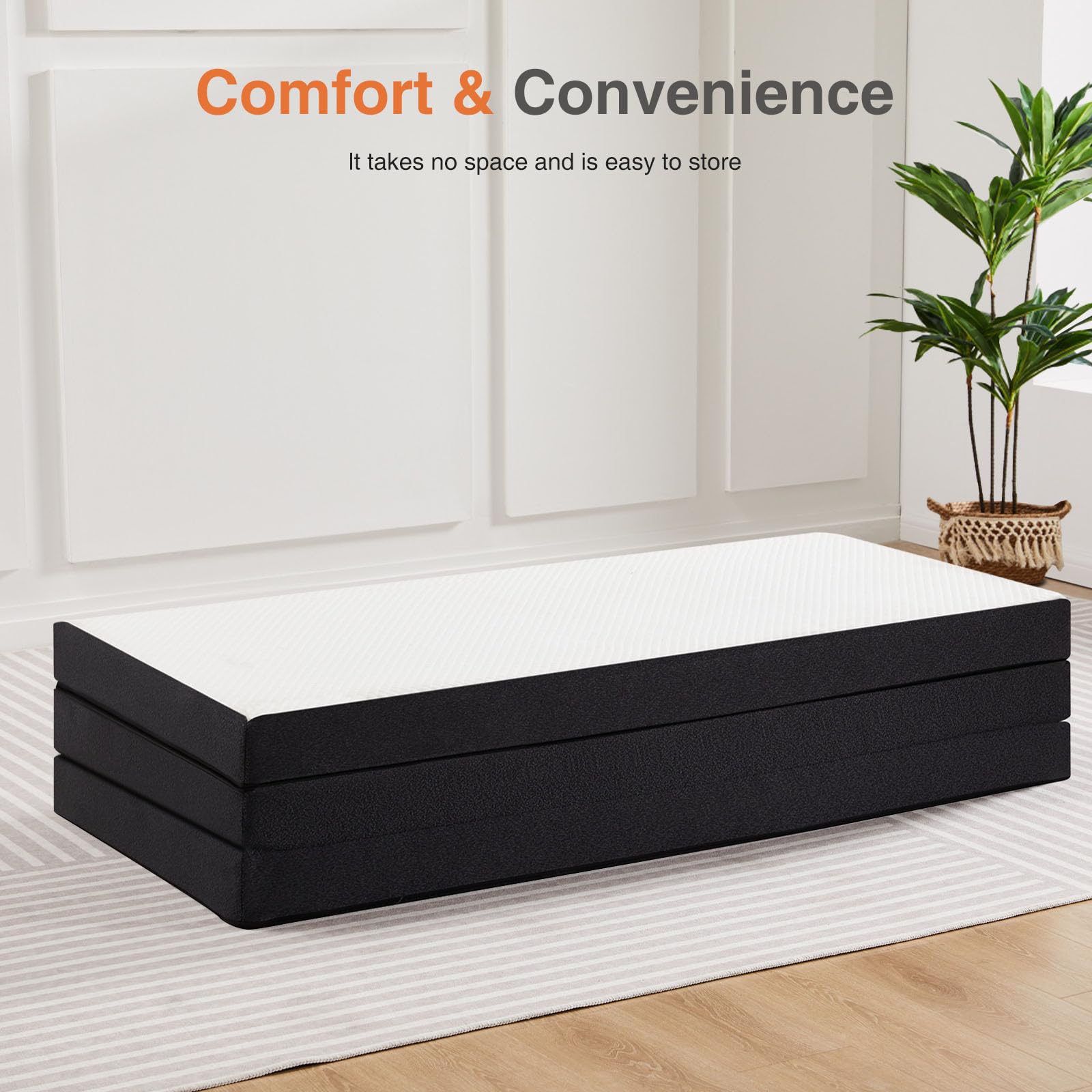 Sweetcrispy Folding Mattress, 4 inch Tri-fold Memory Foam Mattress Topper for Camping, Foldable Mattress Topper with Washable Cover, Guest - Full Size, White
