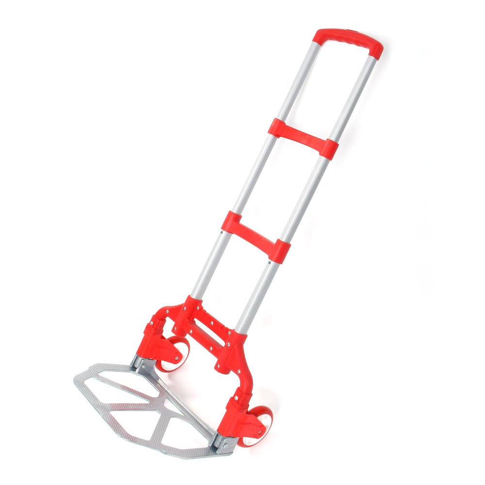 Portable Aluminium Cart Folding Dolly Push Truck Hand Collapsible Trolley Luggage Red max Load 165.35 lbs (75kg)