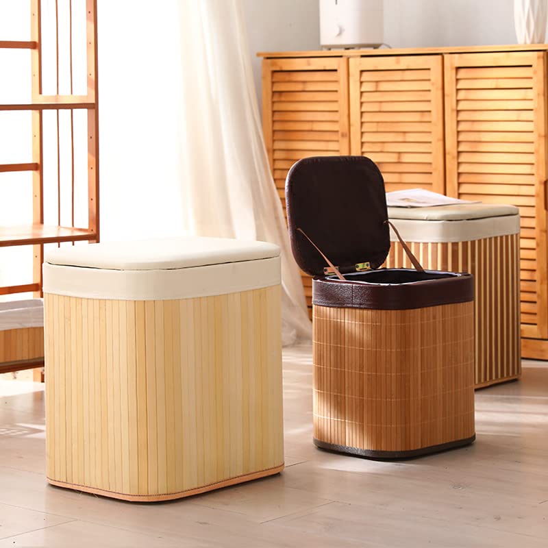QQXX Bamboo Laundry Basket,Dirty Laundry Hamper Dirty Clothes Basket Bin with Lid and Removable Liner,Two Sections with Large Storage,Ideal for Bedroom Bathroom(Large,Two-Color)