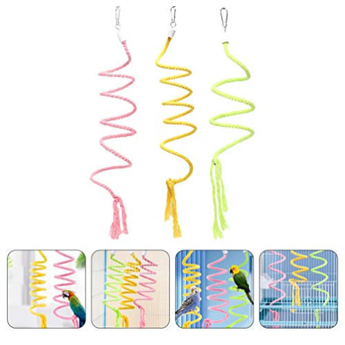 POPETPOP 3pcs Bird Rope Perch Spiral Parrots Climbing Rope Bird Swing Toy Standing Toys Bird Cage Accessories