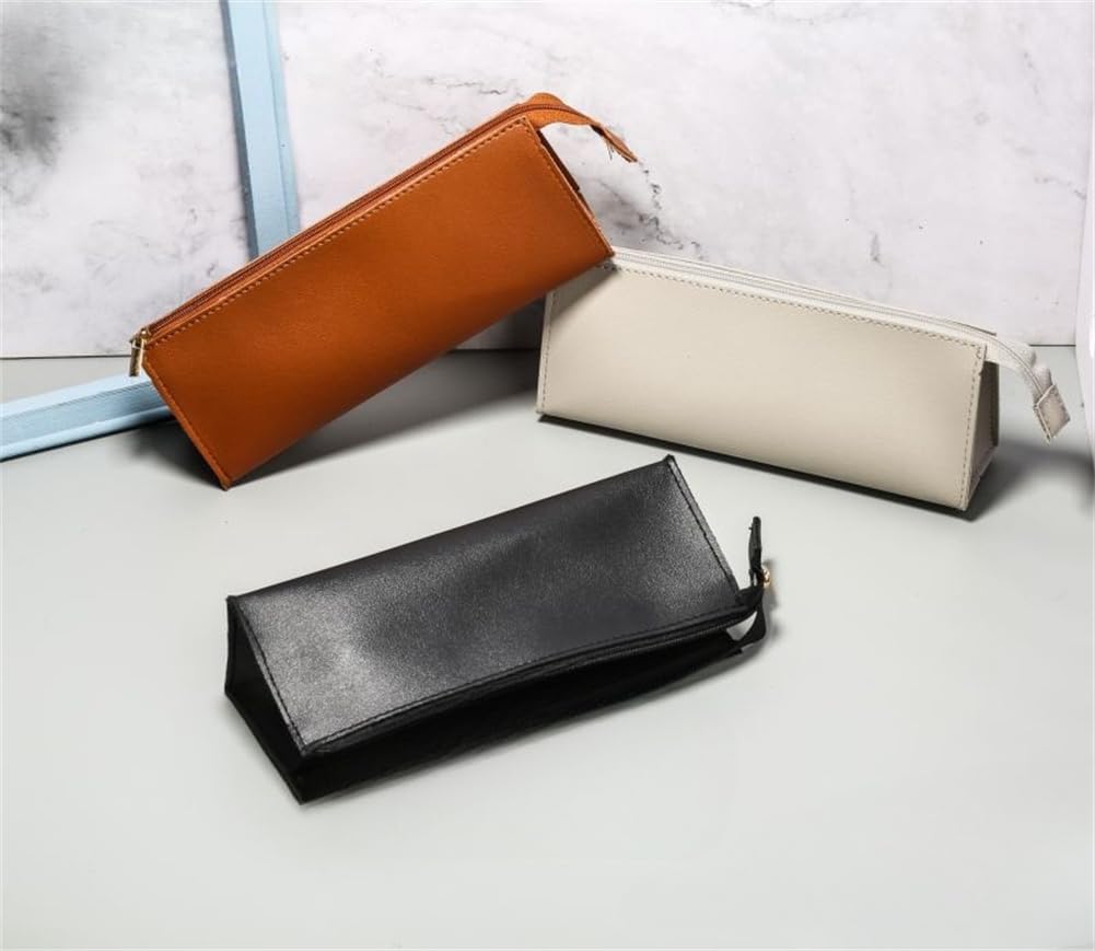 WHTCHSU Pencil Bag Pen Case Cosmetic Makeup/Stationery Pouch Bag Case/PU Leather Small Pouch Stationery Pouch Zipper Bag for Pens, Pencils, Markers (off-white)