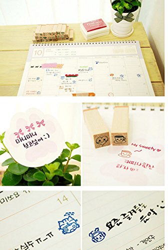 Wooden Rubber Stamps,Youkwer 25 Pcs Mini Cute DIY Diary Stamps Set with Wooden Box (Happy Life,Set of 25)