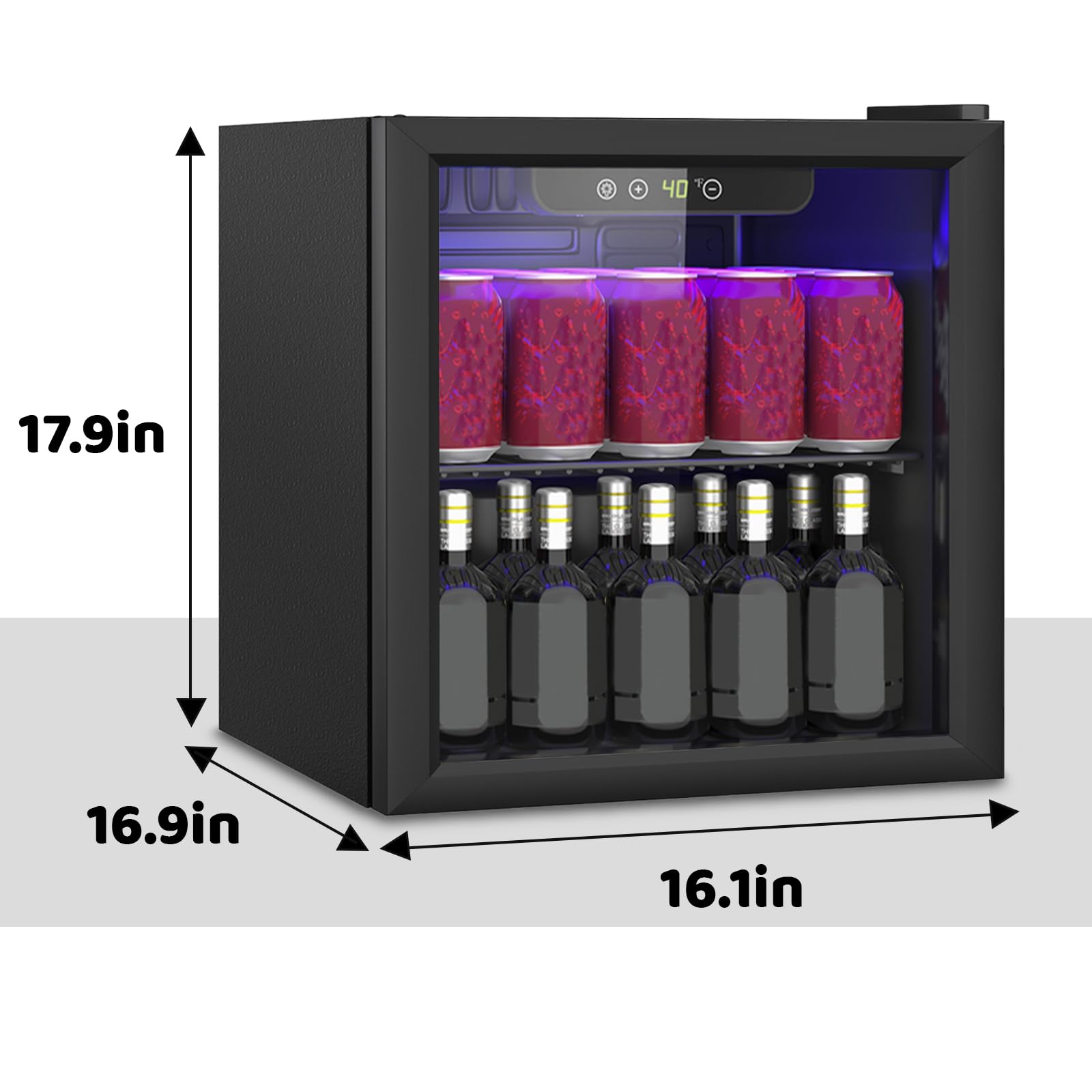 Portable Beverage Refrigerator, 20 Can/0.9 Cubic Feet Mini Fridge with Glass Front Door, Under Counter Compact Display Refrigerators with Adjustable Shelve, Freestanding Wine Cellars for Soda, Beer