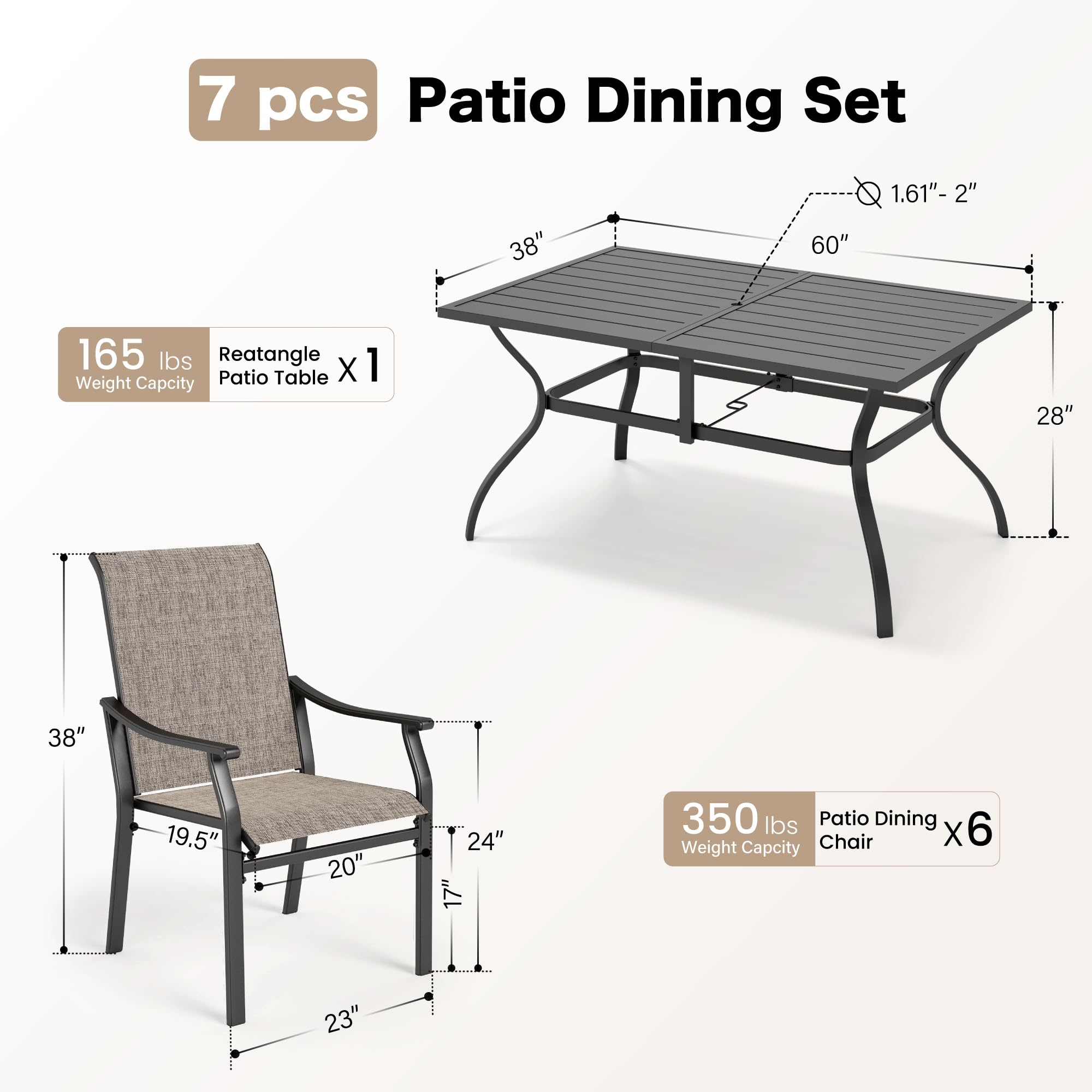 SUNSHINE VALLEY Patio Dining Sets for 6, 7 Piece Patio Table and Chairs Set of 6, Outdoor Dining Set with Metal Patio Table & 6 Textilene Chairs, Outdoor Table and Chairs Set for Garden Backyard Deck