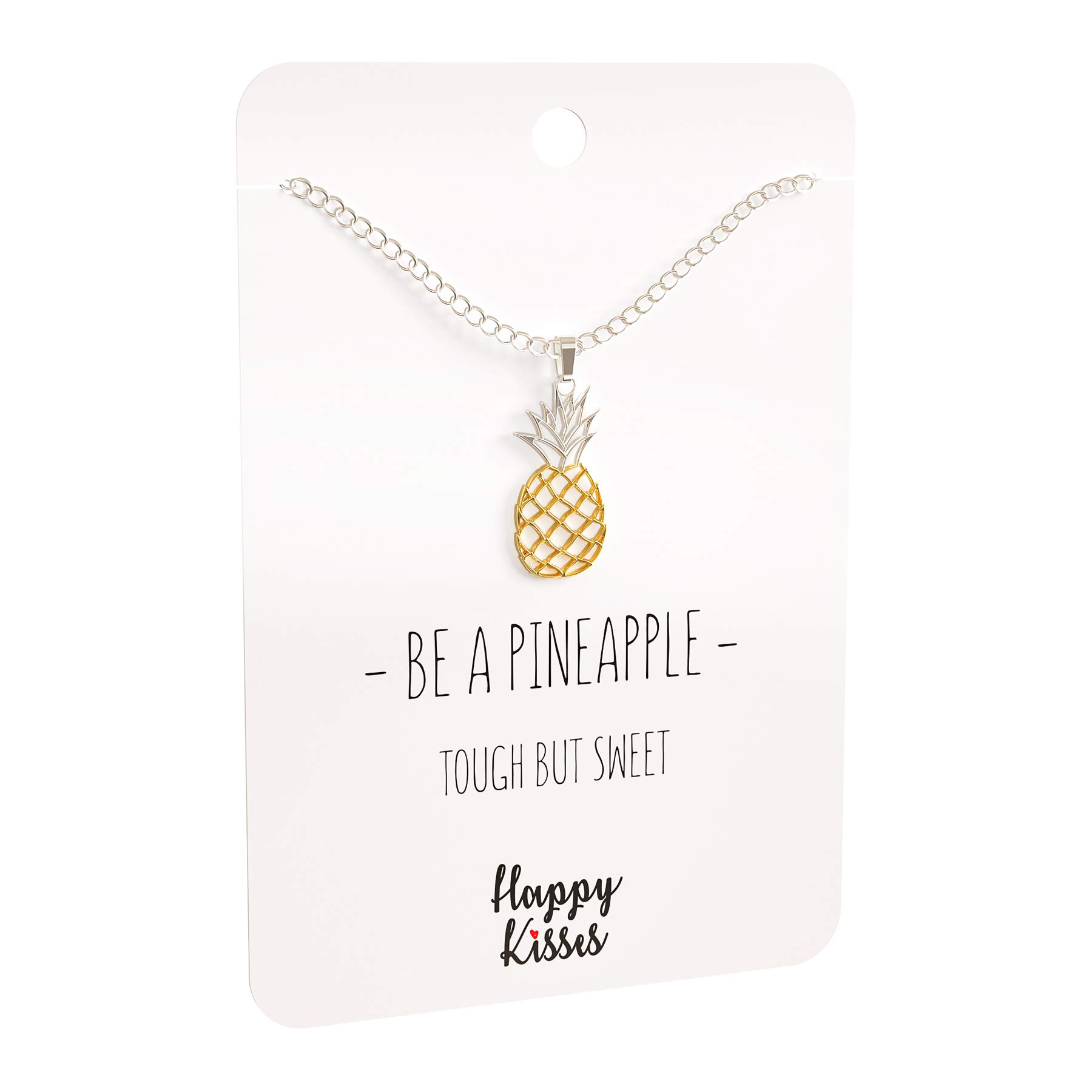 Happy Kisses Pineapple Necklace β Be A Pineapple Pendant β Message Card (Gold and Silver)