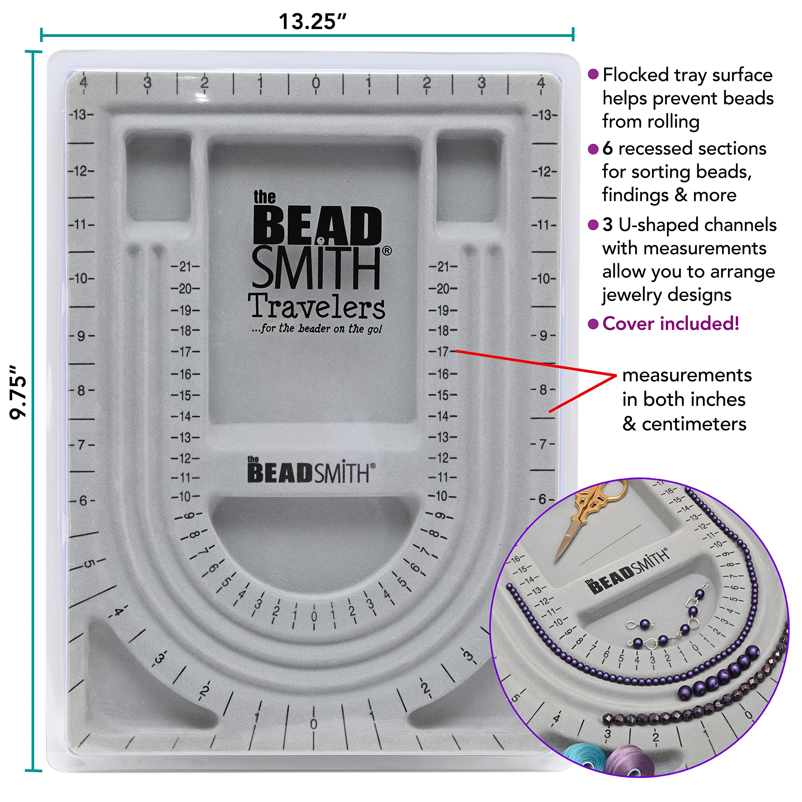 The Beadsmith Bead Folio Kit – Basic Elements – 28” U Channel Bead Board with Lid, Zippered Storage Case & 4-Piece Plier Set– Keep Your Designs, Beads & Tools Secure – Jewelry Making Supplies
