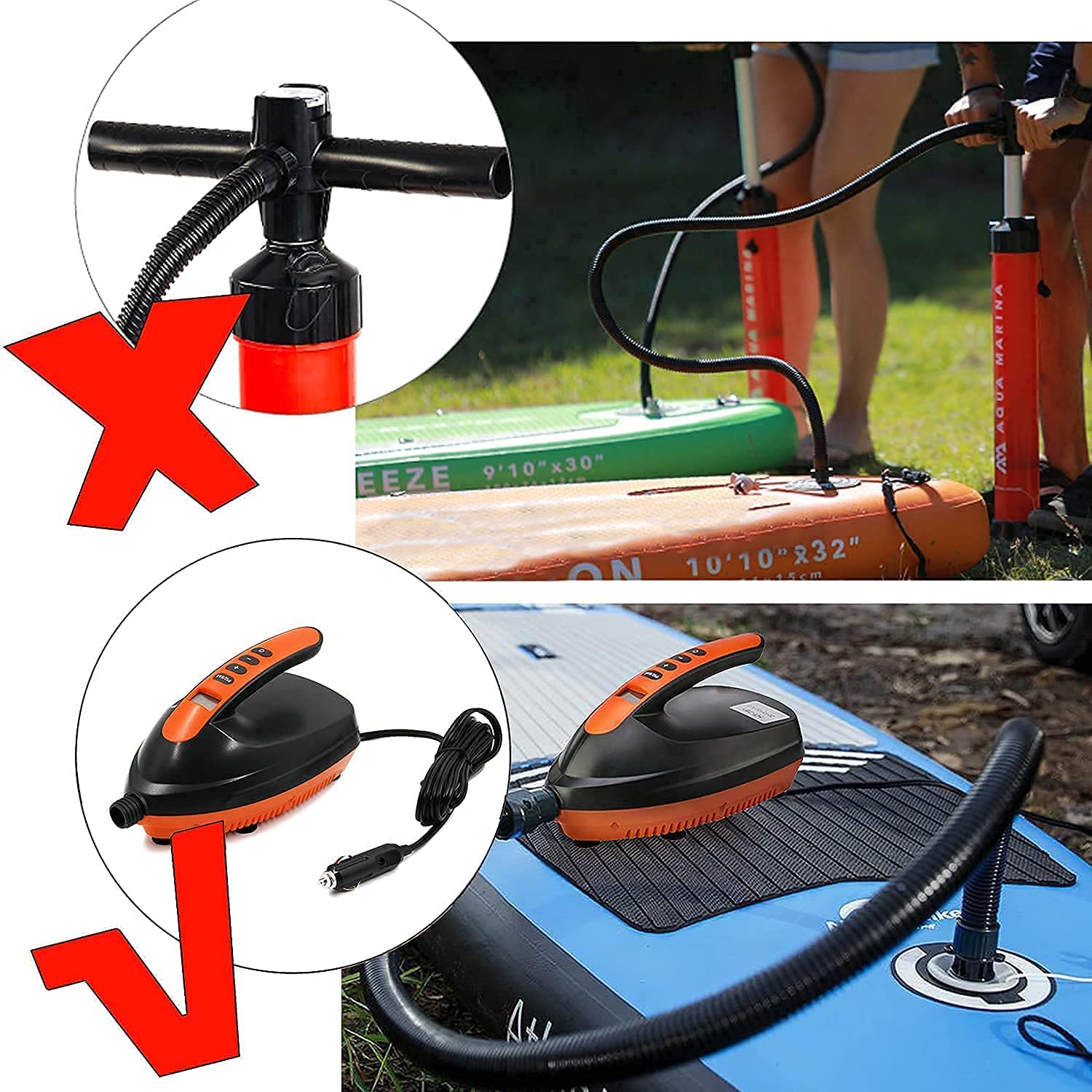 HIKULA Air Pump 16psi SUP Electric Pump Built in Temperature Sensor and 12V DC Car Connector Quickly Inflating for Paddle Board, Inflatable Boat, Car Inflatable Bed, Inflatable Tent