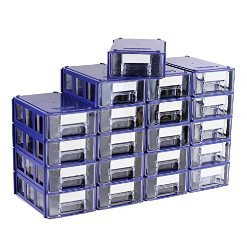 Stackable Storage Drawers Set of 20, Plastic Drawers Organizer for Small Parts Screw Craft Organizer, Mini Drawer Organizer with Dividers and Paper Labels(20 PCS, Blue)