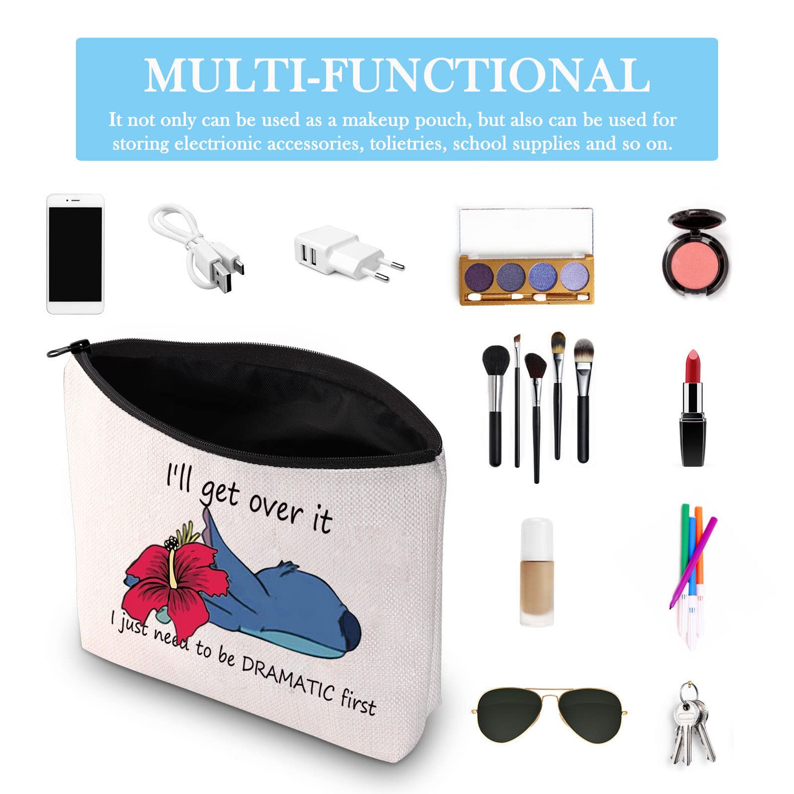 GJTIM Cartoon Inspired Gift Hawaiian Zipper pouch I'll Get Over It I Just Need To Be Dramatic First Funny Makeup Bag for Fans (To Be Dramatic Makeup)