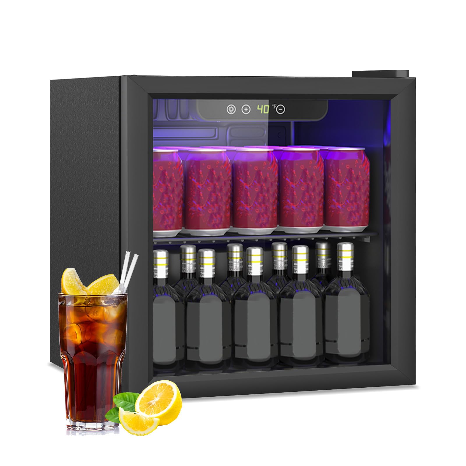 Portable Beverage Refrigerator, 20 Can/0.9 Cubic Feet Mini Fridge with Glass Front Door, Under Counter Compact Display Refrigerators with Adjustable Shelve, Freestanding Wine Cellars for Soda, Beer