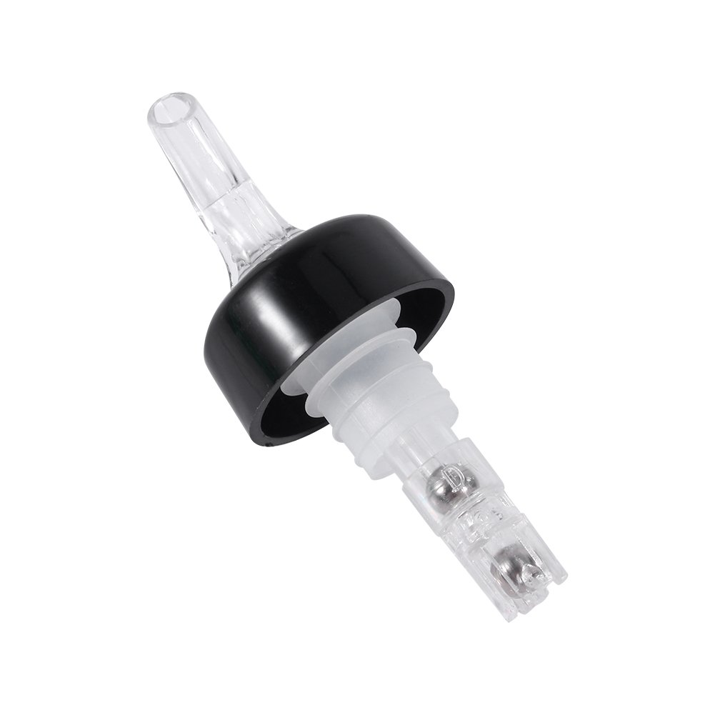 Measure Liquor Pourer, 1 OZ Plastic Measured Liquor Pourer Auto Measuring Shot Chamber Pourer Pour Spout Stopper for Liquor Wine (Transparent, pack of 12)