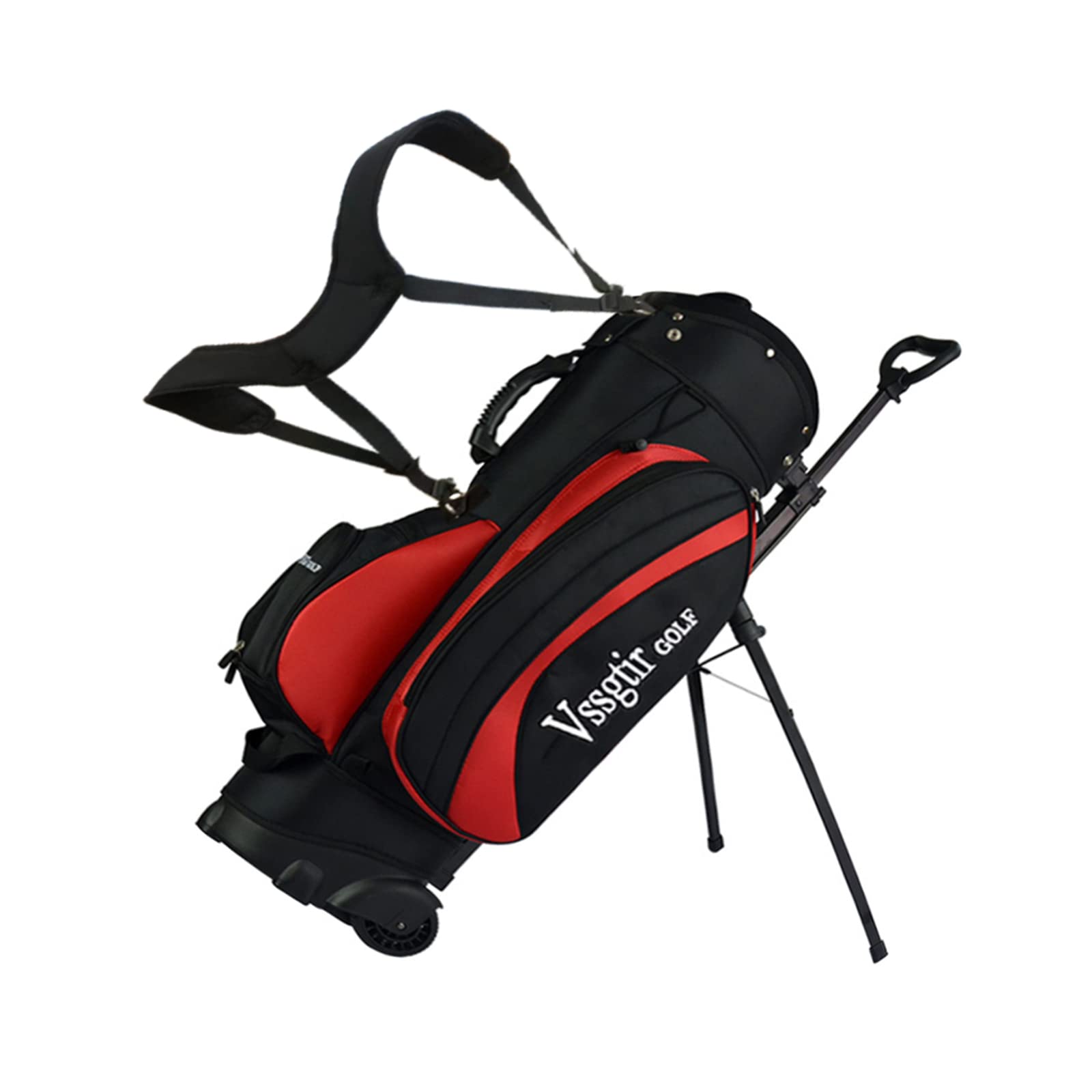 Golf Stand Bag with Wheels, Retractable Bracket Golf Club Bag for Men, 6 Way Top Dividers with Dual Strap, Easy to Carry and Travel.