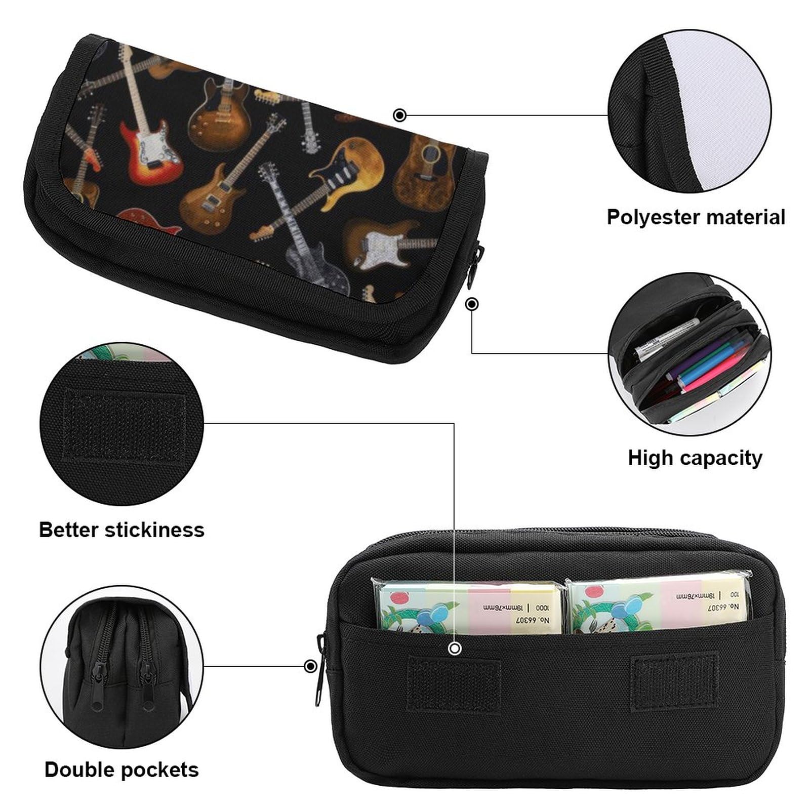 Supdreamc Polyester Pencils Holder With Zipper, One Pocket Pencil Pouch Bag For Office Supply Accessories For Artist, for Guitars Art Storage Pouch